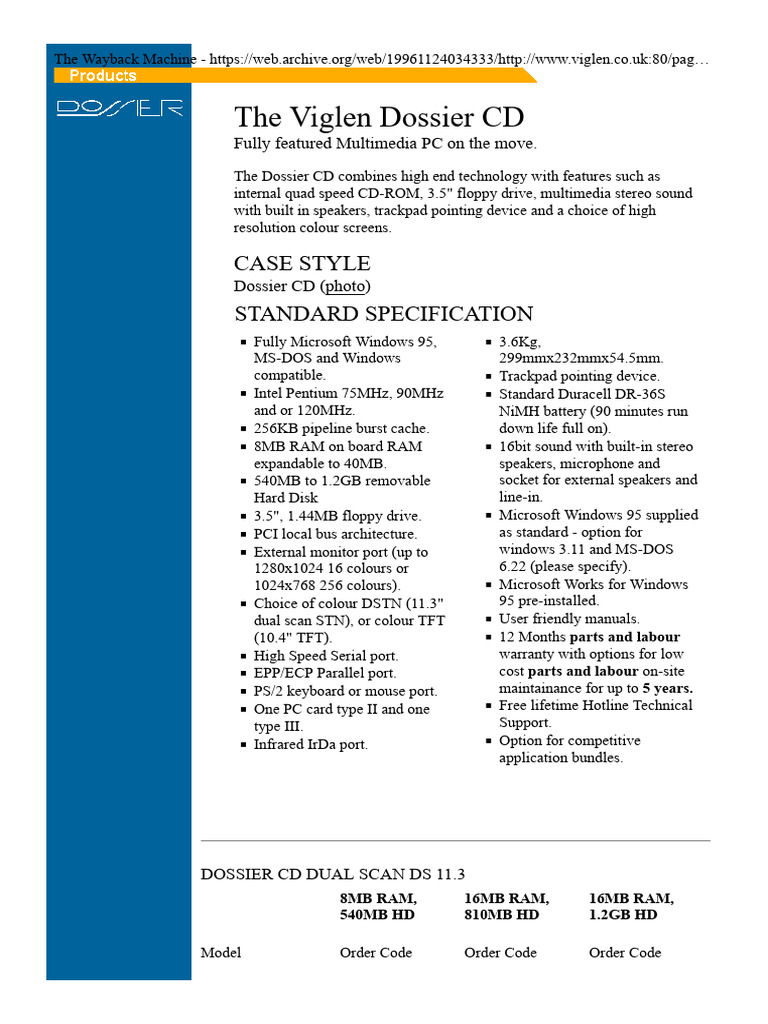 Viglen Dossier CD Specifications | PDF | Random Access Memory ...