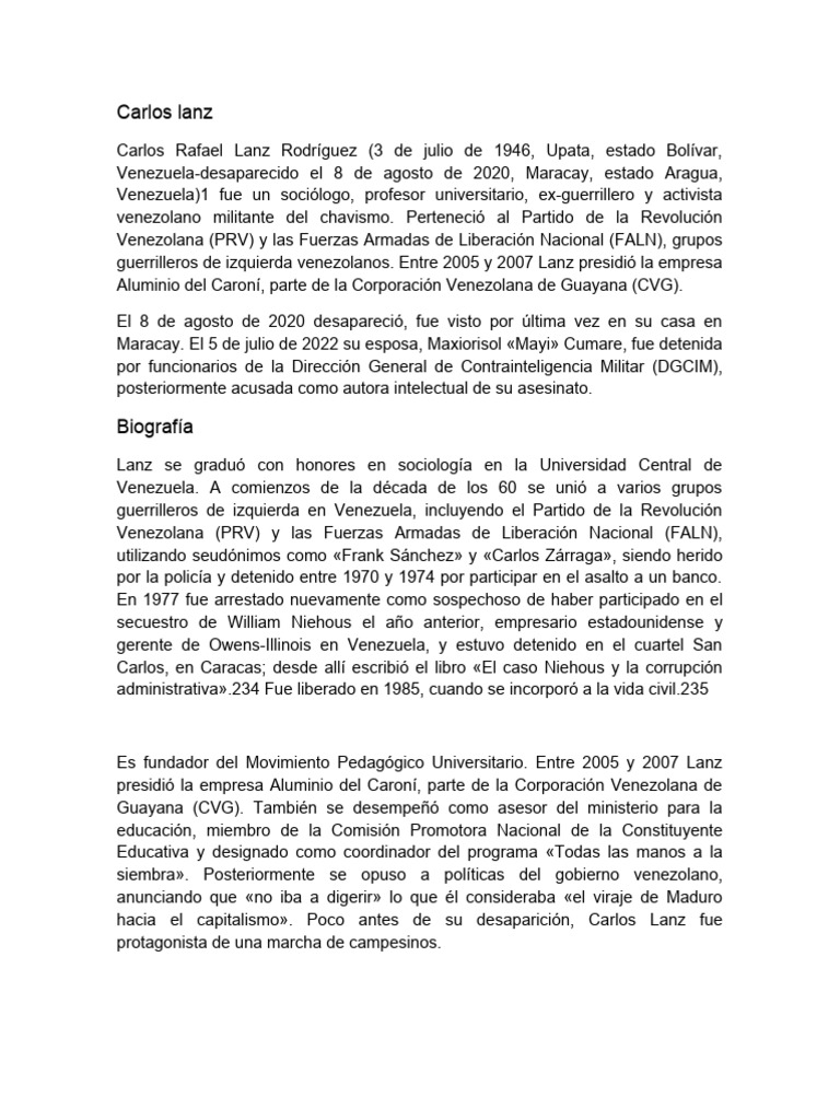 Biografia Carlos Lanz | PDF | Venezuela | Política de venezuela