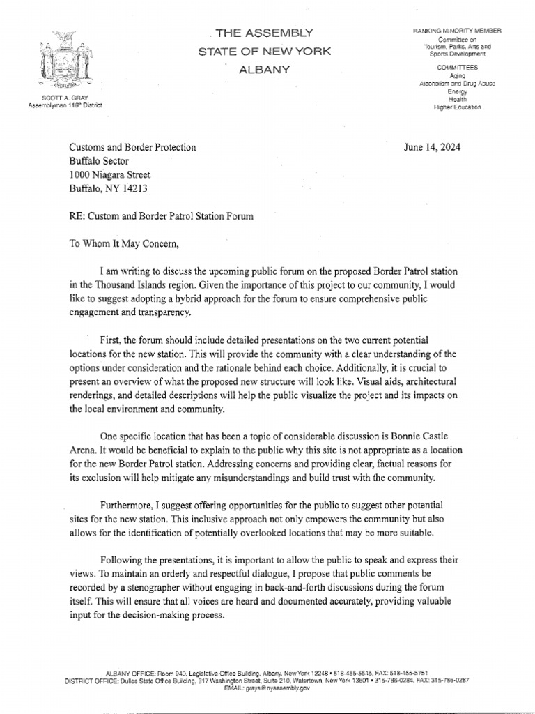 CBP Letter From Assemblyman Scott Gray | PDF