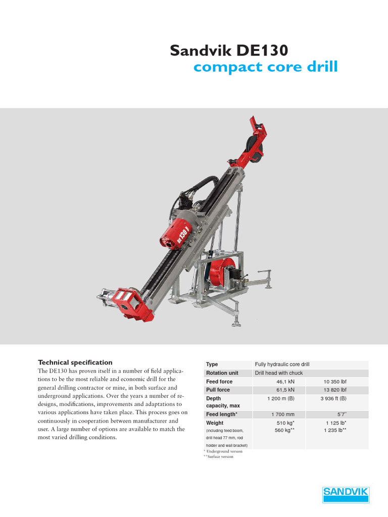 SANDVIK DE130 | PDF | Mining | Drilling