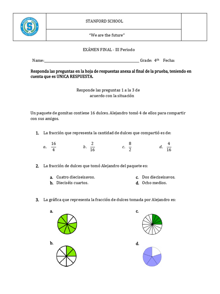 4th Math 3P.A - Exámen Final | PDF
