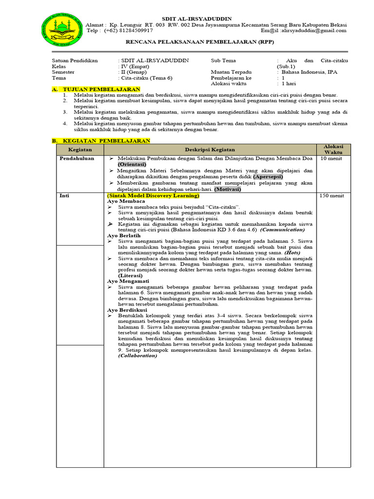 Kumupulan RPP Kelas IV Semester 2 | PDF