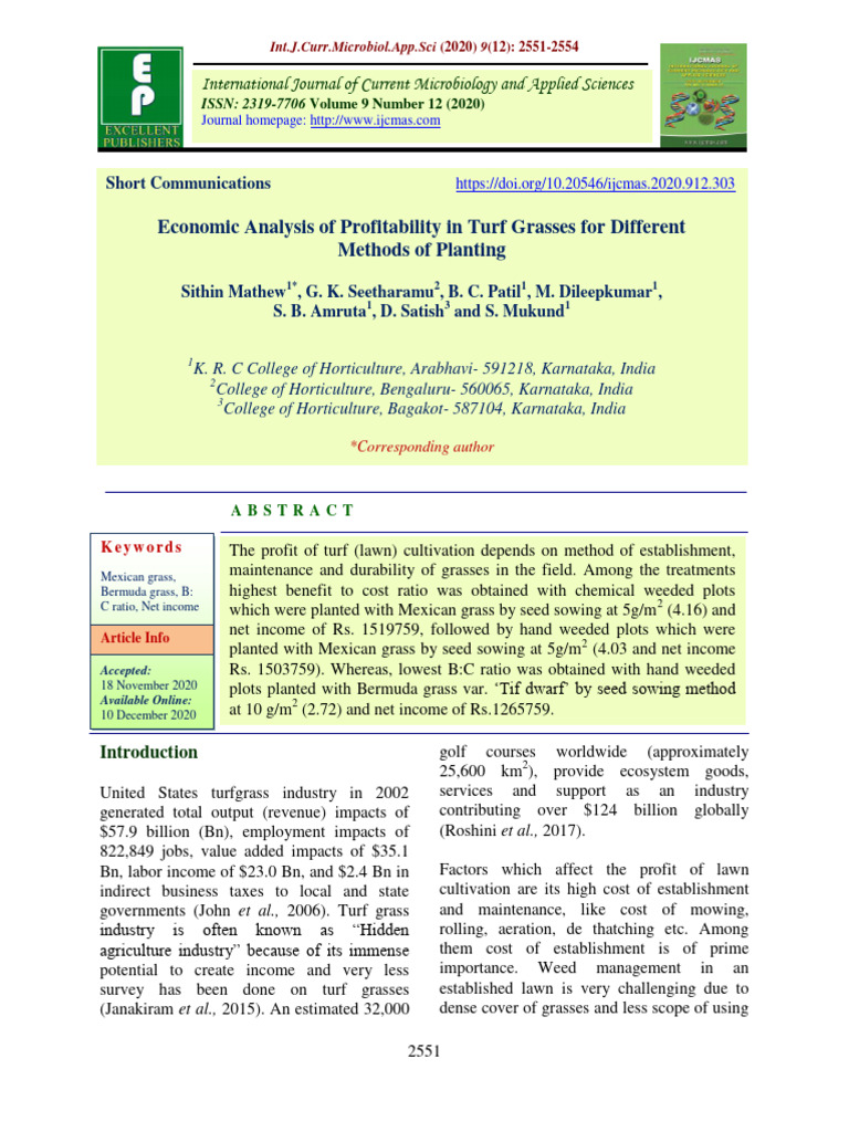 ARTC - Economic - Analysis - of - Profitability - in - Tu | PDF | Lawn | Sod