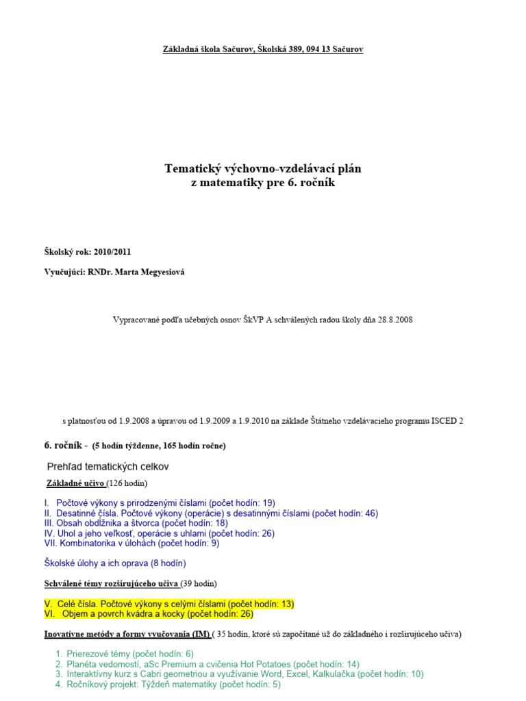 Tematicky Vychov Vzdel Plan6 | PDF