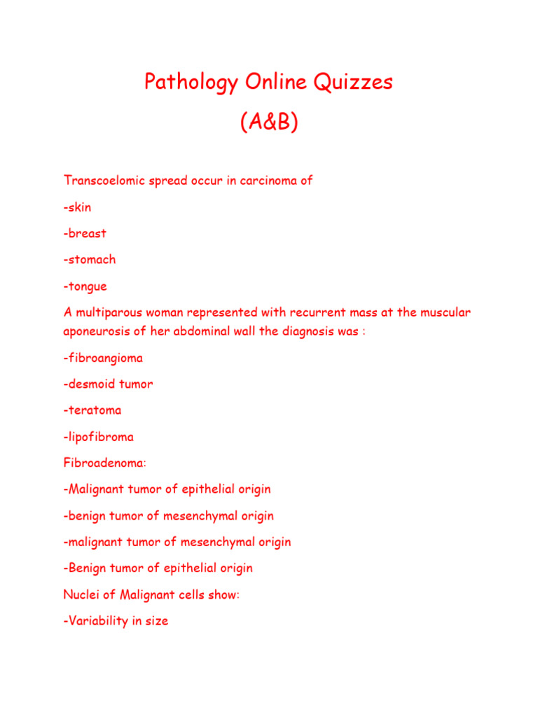 Pathology Quiz Questions and Answers | PDF | Epithelium | Neoplasms