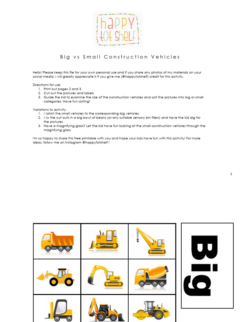 Big & Small Construction Vehicles | PDF