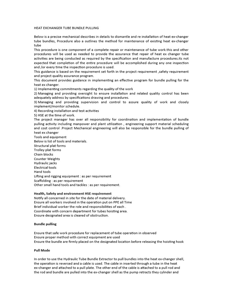 Heat Exchanger Tube Bundle Pulling | PDF | Pump | Screw