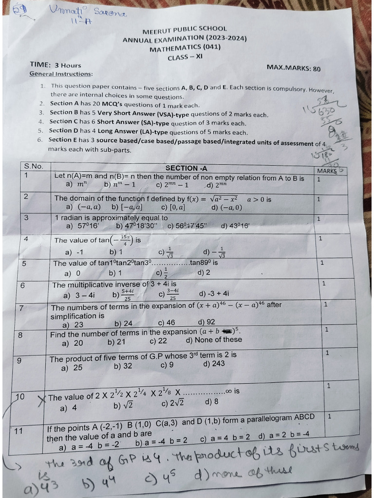 MPS group maths 11th paper | PDF