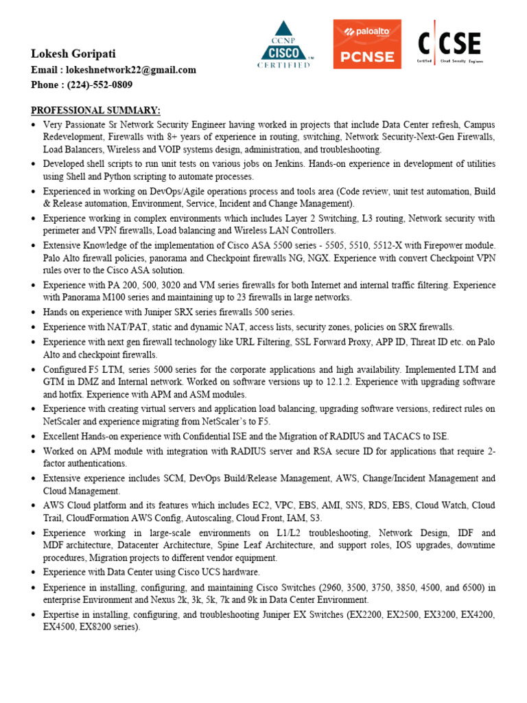 Lokesh_Network Security Engineer | Download Free PDF | Computer Network | Virtual Private Network