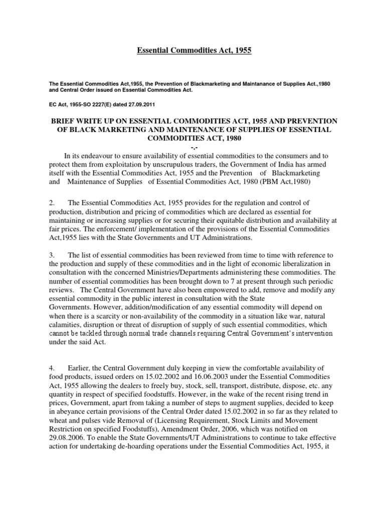 Essential Commodities Act | PDF | Commodity | Rice