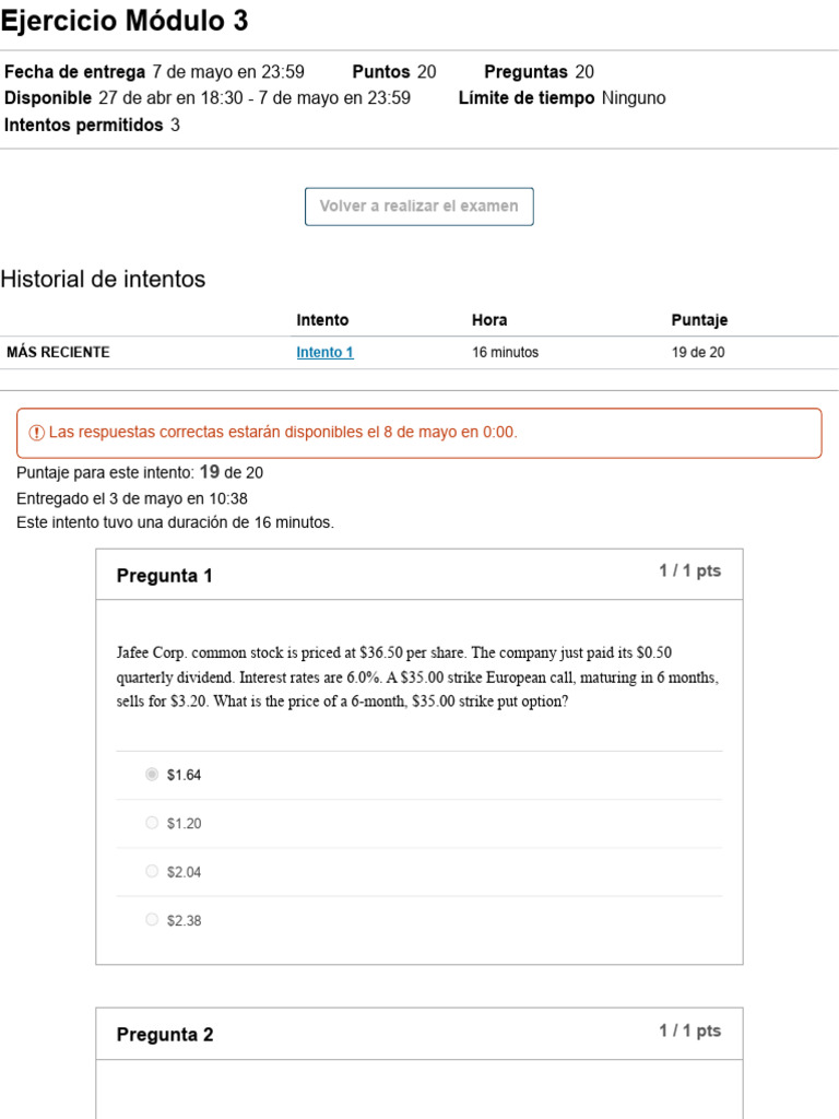Ejercicio Módulo 3 - Productos Derivados (Gpo 30) | PDF | Option (Finance) | Stocks