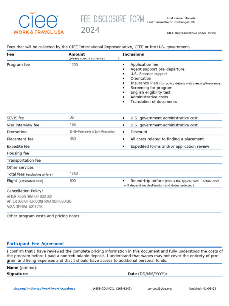WAT Fee Disclosure Form 2024 | PDF | Fee | Service Industries