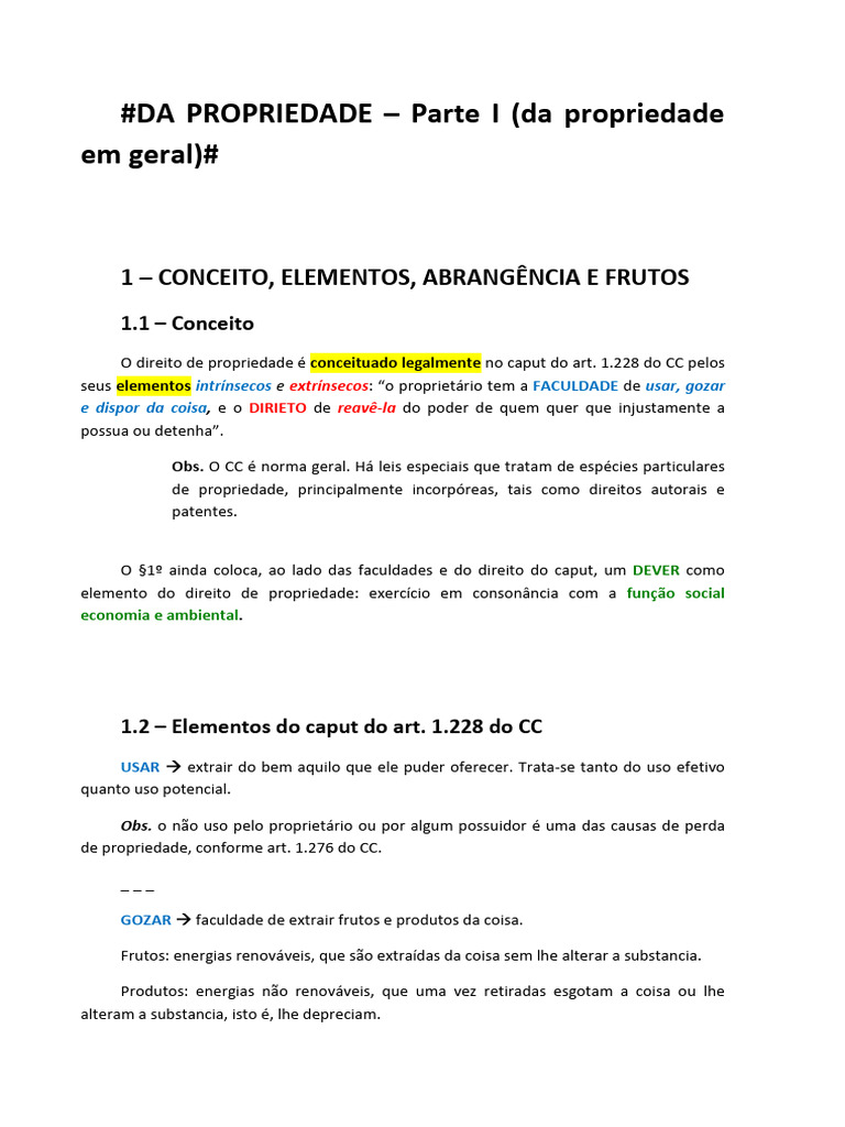 Conceito e Elementos da Propriedade | PDF | Propriedade privada ...