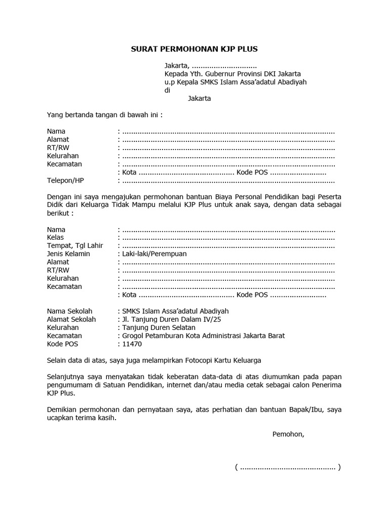 Berkas KJP Plus Tahap 1 Tahun 2024 | PDF