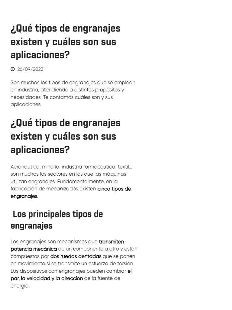 ¿Qué Tipos de Engranajes Existen y Cuáles Son Sus Aplicaciones - EONSI | PDF | Engranaje | Eje