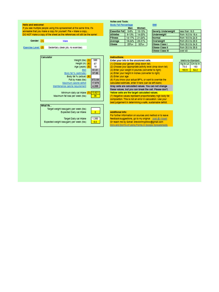 Minimum Calorie Intake Calculator | PDF | Obesity | Body Mass Index