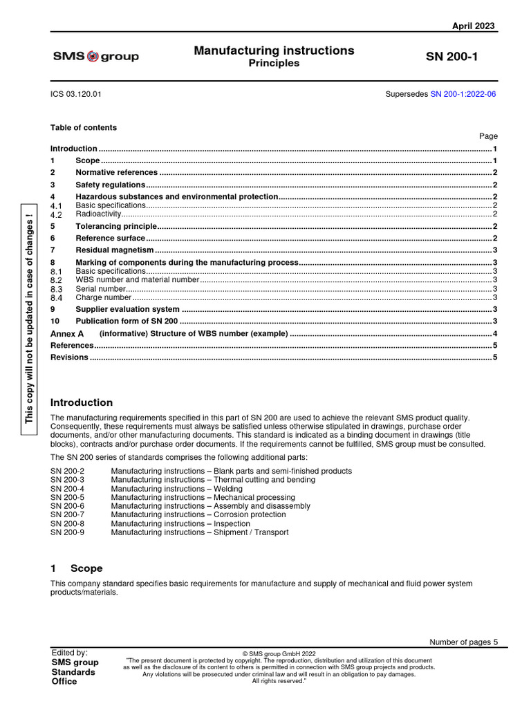 SMS SN200-1 2023 Manufacturing Instructions - Principles | PDF ...