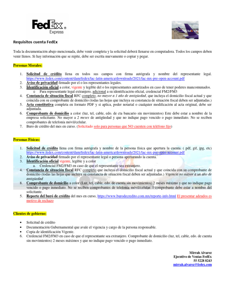 Requisitos Apertura de Cuenta FedEx | PDF | Finanzas y dinero