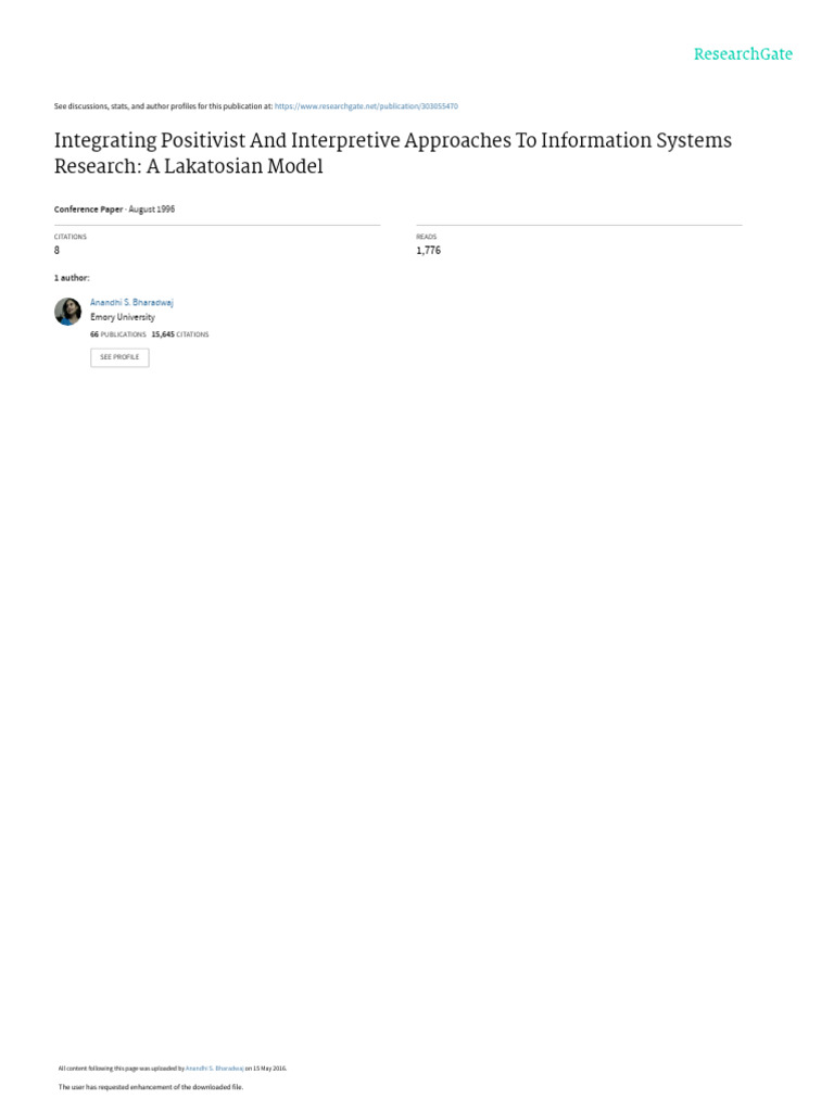 Integrating Positivist and Interpretive Approaches To Informatio | PDF | Methodology | Science