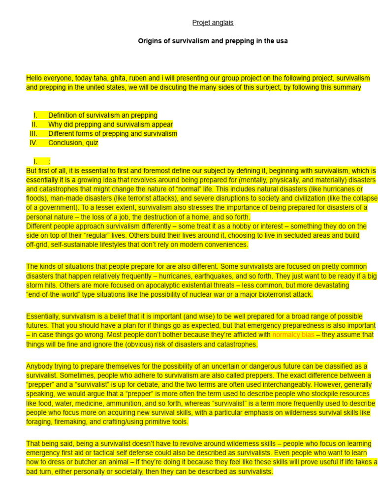 Projet Anglais | Download Free PDF | Survivalism | Hazards