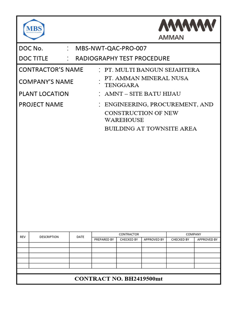 Radiography Test Procedure | PDF | Radiography