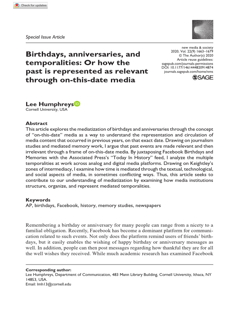 Humphreys BirthdaysAnniversariesTemporalities NMS 2020 | PDF | Facebook | Time