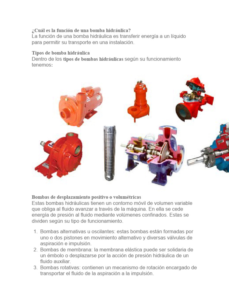 Cuál Es La Función de Una Bomba Hidráulica | PDF | Bomba | Ingeniería ...