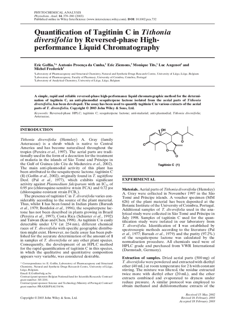 Tithonia Cuantificacion de Tagitinin | PDF | High Performance Liquid ...