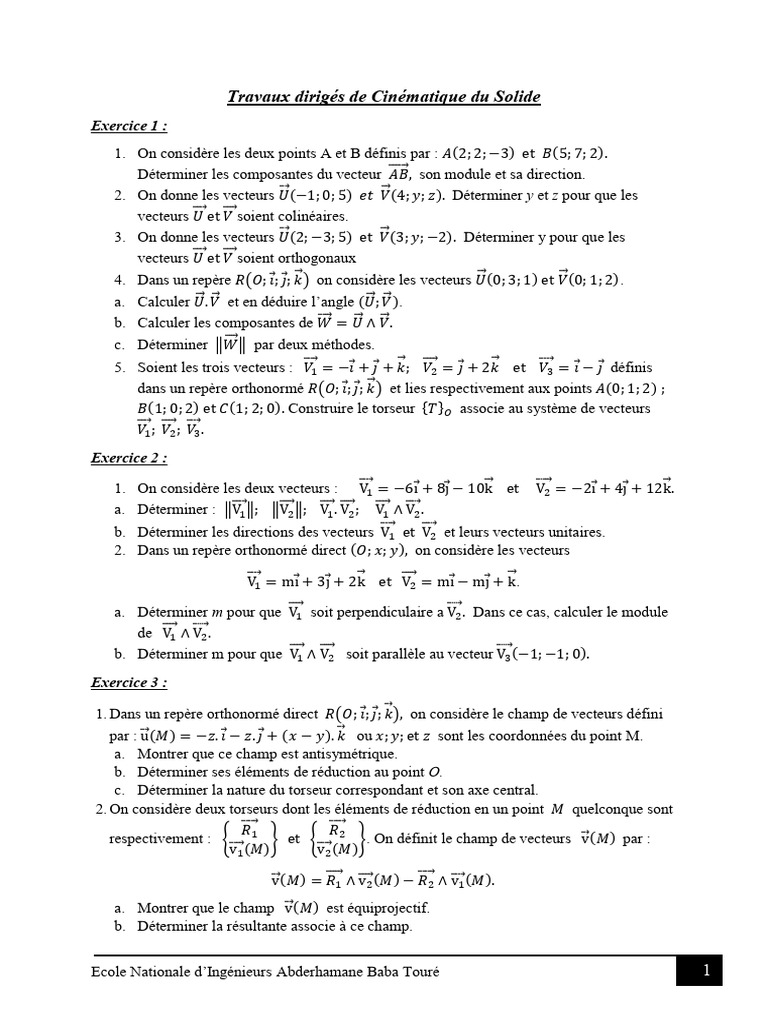 TD 2 Cinématique Du Solide | PDF | Géométrie euclidienne | Mécanique
