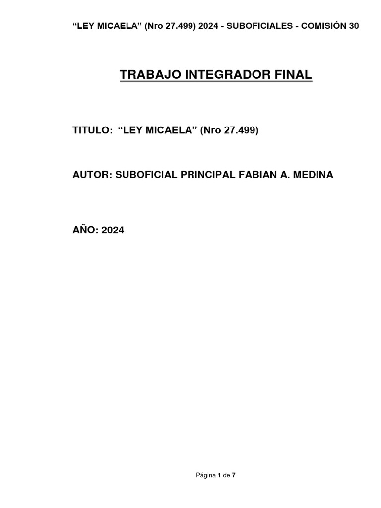 LEY MICAELA Nro 27499 | PDF | La violencia contra las mujeres | Justicia