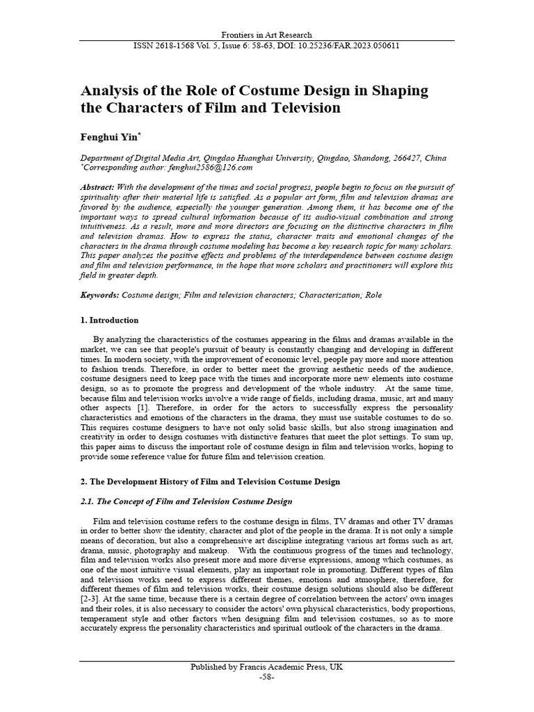 2023 - Analysis of The Role of Costume Design in Shaping | PDF | Costume Design | Fashion