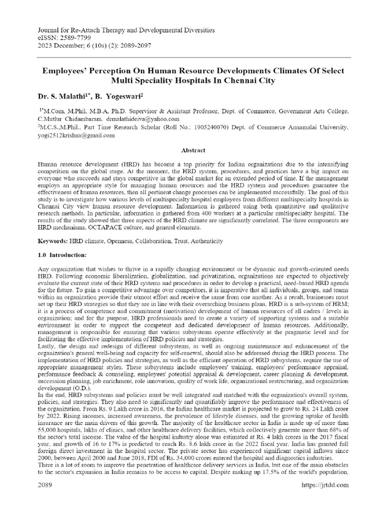 View of Employees' Perception On Human Resource Developments Climates ...