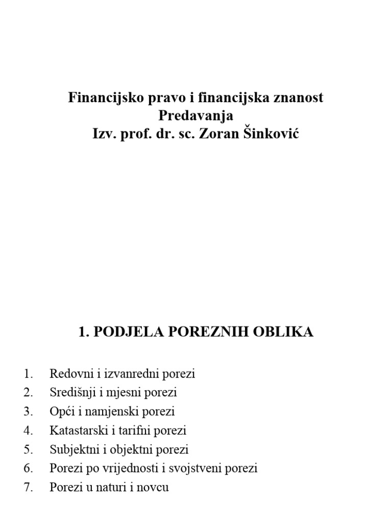 Porezni Sustav Predavanja | PDF