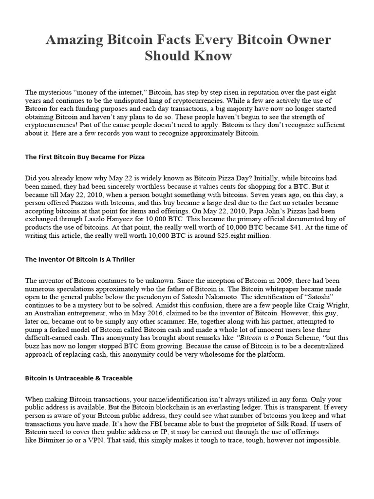 Amazing Bitcoin Facts Every Bitcoin Owner Should Know | PDF | Bitcoin ...