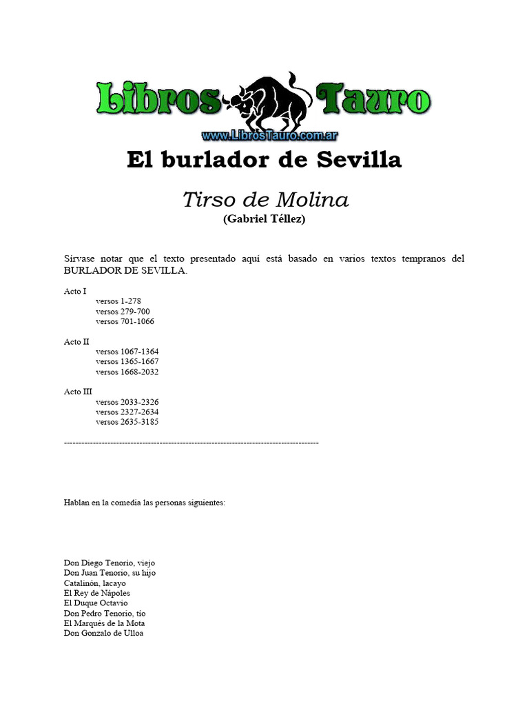 Molina, Tirso de - El Burlador de Sevilla | PDF