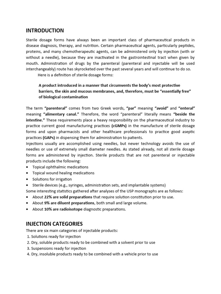 sterile dosage forms | Download Free PDF | Injection (Medicine ...