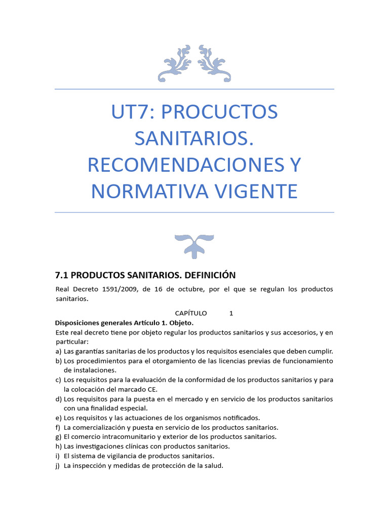 UT7 PRODUCTOS SANITARIOS | PDF | Dispositivo médico