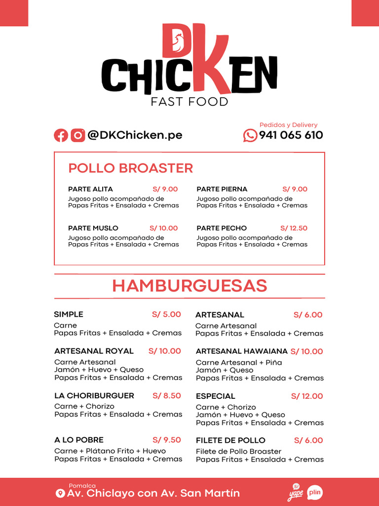 DK Chicken - Carta | PDF | Pancho | Platos con carne