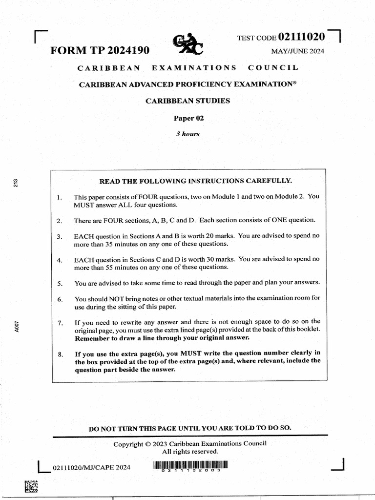 CAPE Caribbean Studies 2024 P2 | PDF