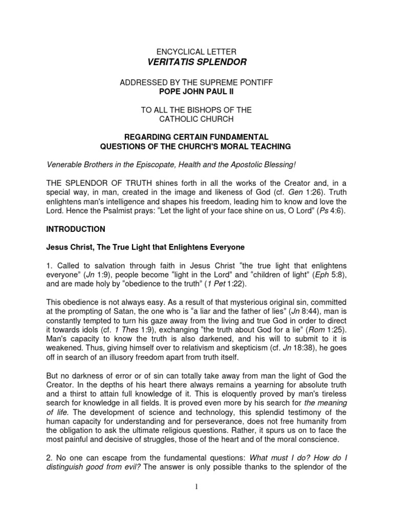 The Splendor of Truth - Veritatis Splendor - JPII | PDF | Ten ...