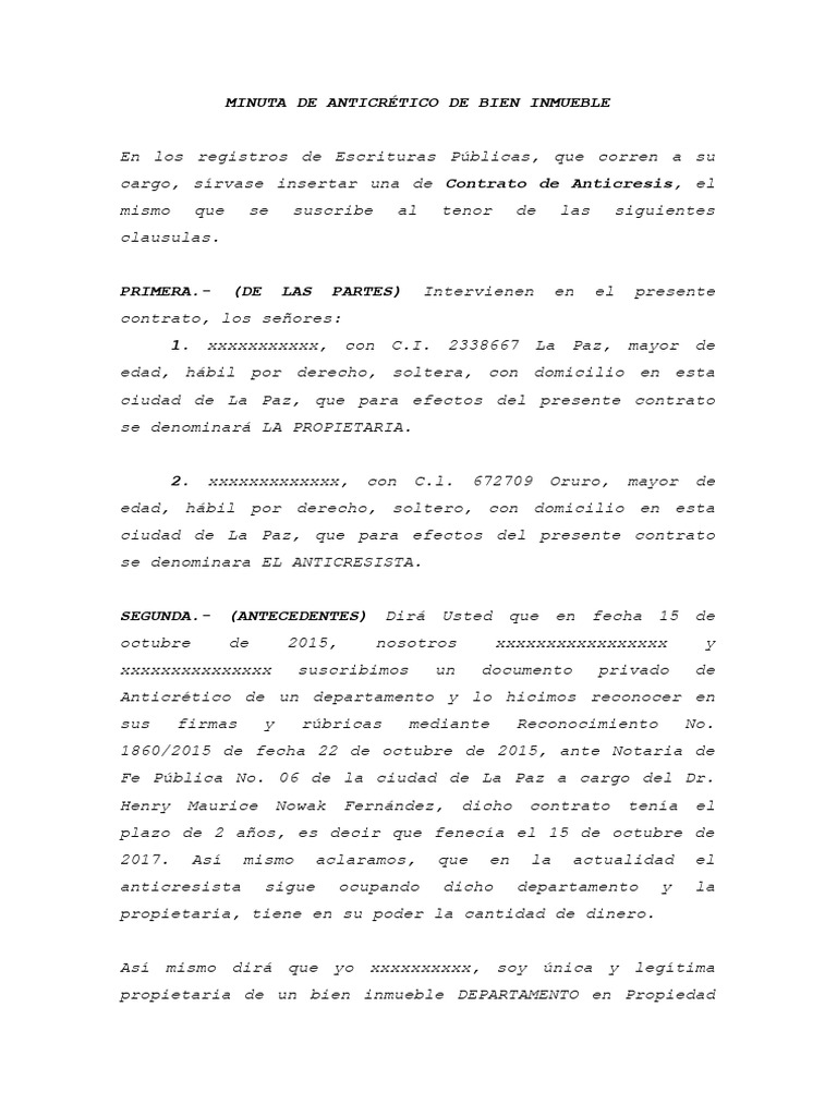 Contrat Anticretico Modelo | PDF | Derecho