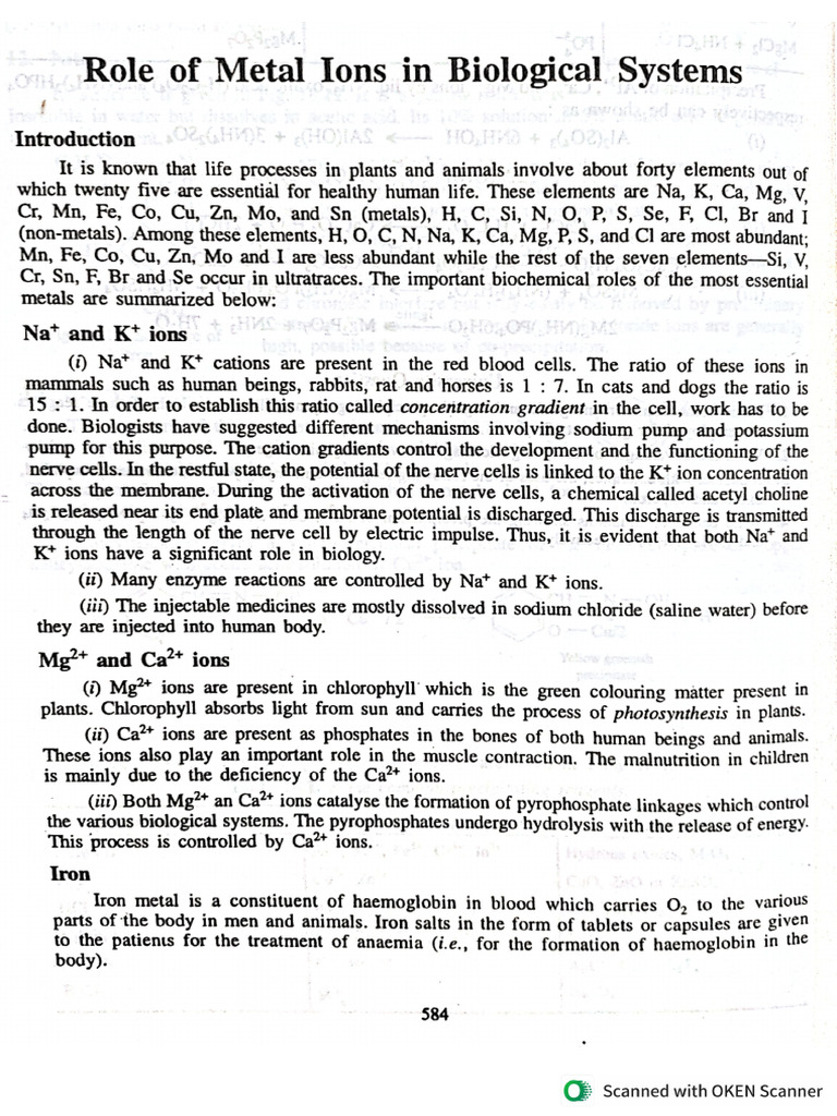 Bioinorganic Chemistry Notes | PDF