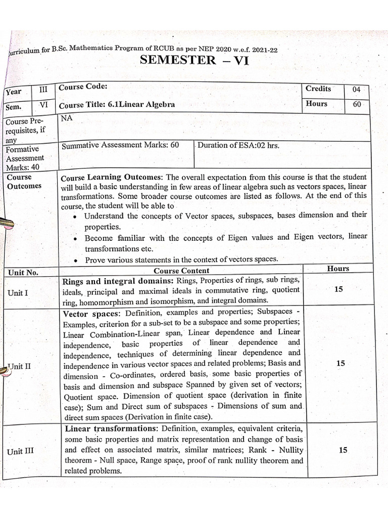 B.sc VI Sem Syllabus | PDF