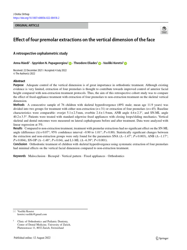 Effect of Four Premolar Extractions On The Vertica | PDF | Orthodontics ...