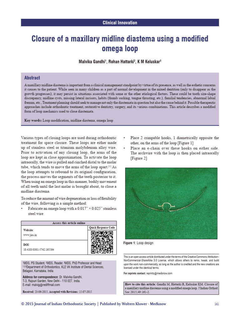 Gandhi Et Al 2015 Closure of A Maxillary Midline Diastema Using A ...