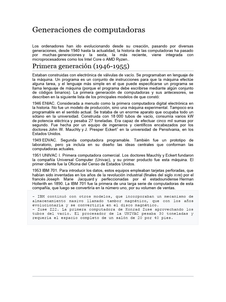 Generaciones de Computadoras | PDF | Circuito integrado | Microprocesador