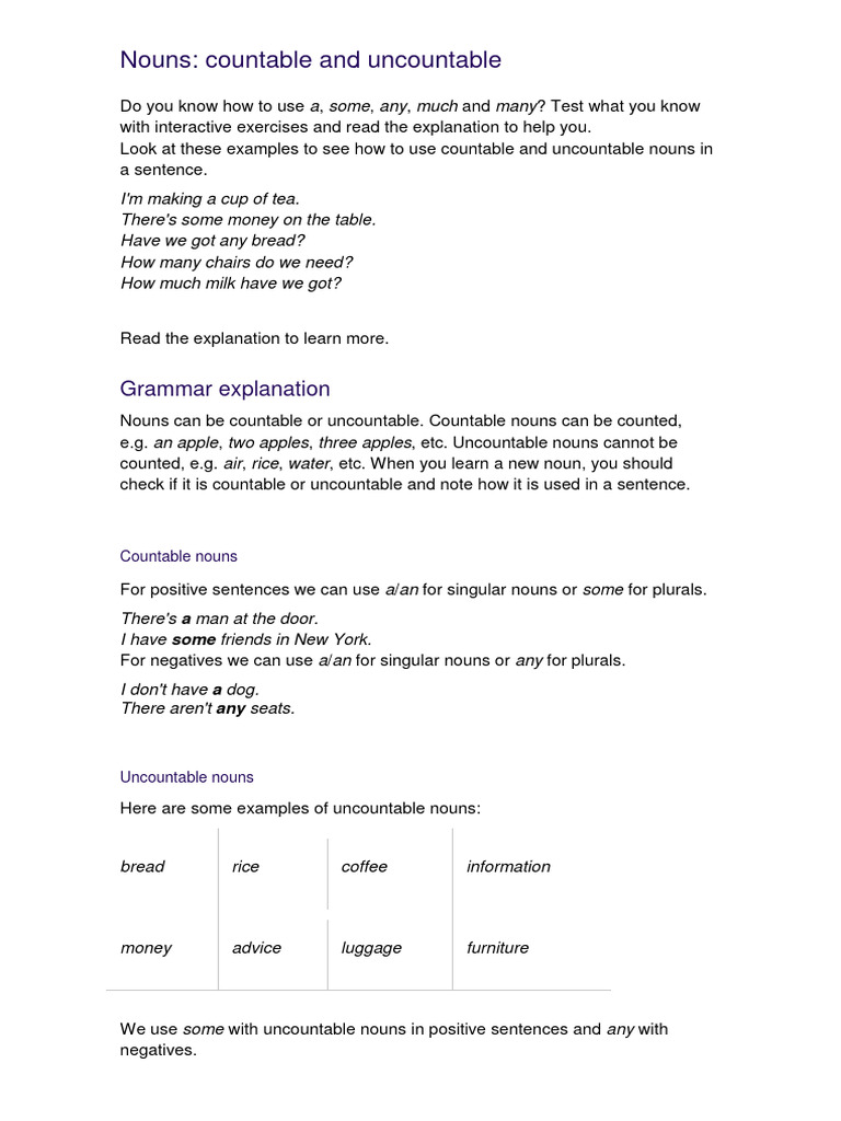 Nouns Countable and Uncountable | PDF