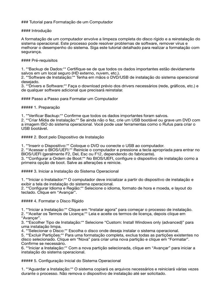 Tutorial formatação de computador passo a passo | Download grátis PDF ...