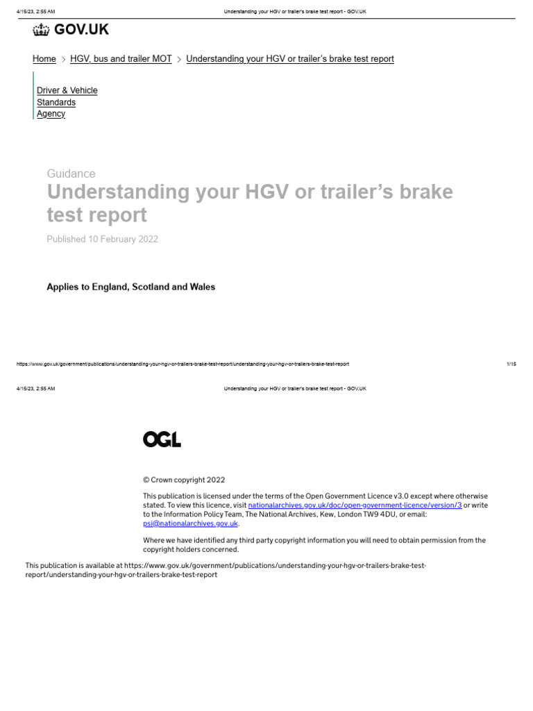 Understanding Your HGV or Trailer's Brake Test Report - GOV - UK | PDF ...