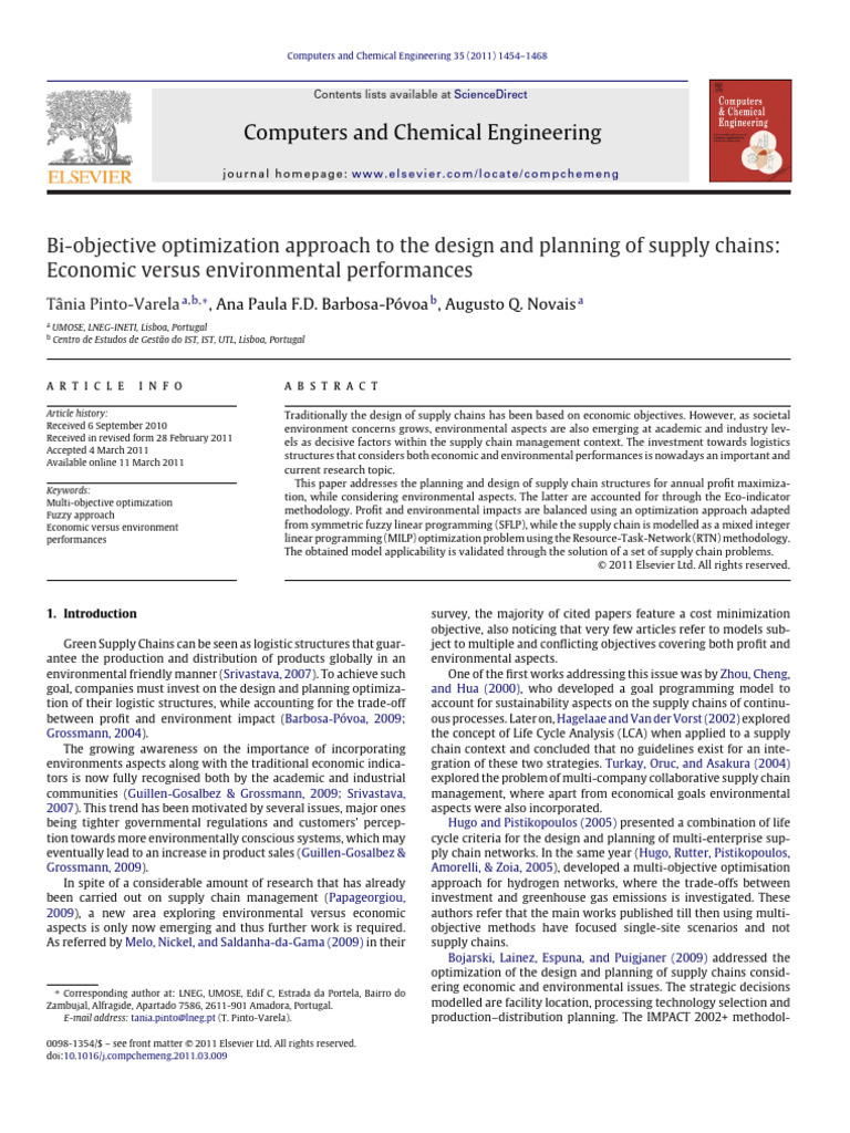 Bi-Objective Optimization Approach To The Design and Planning of Supply ...